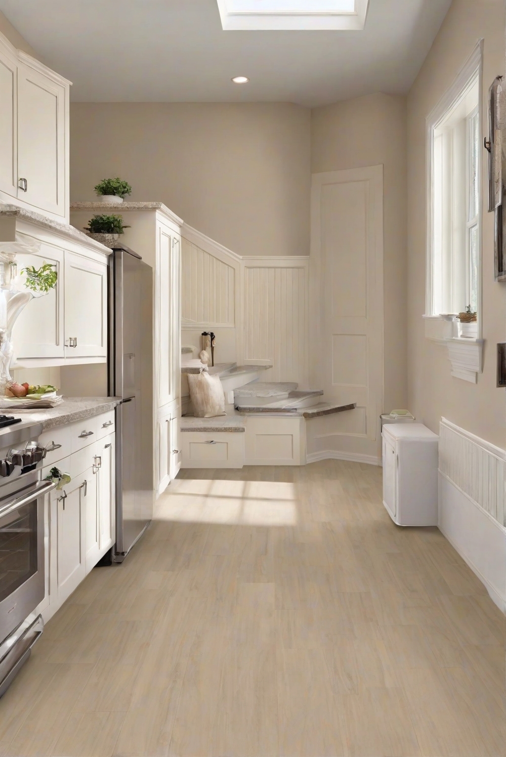 What color vinyl floors work well with SW Accessible Beige kitchen ...