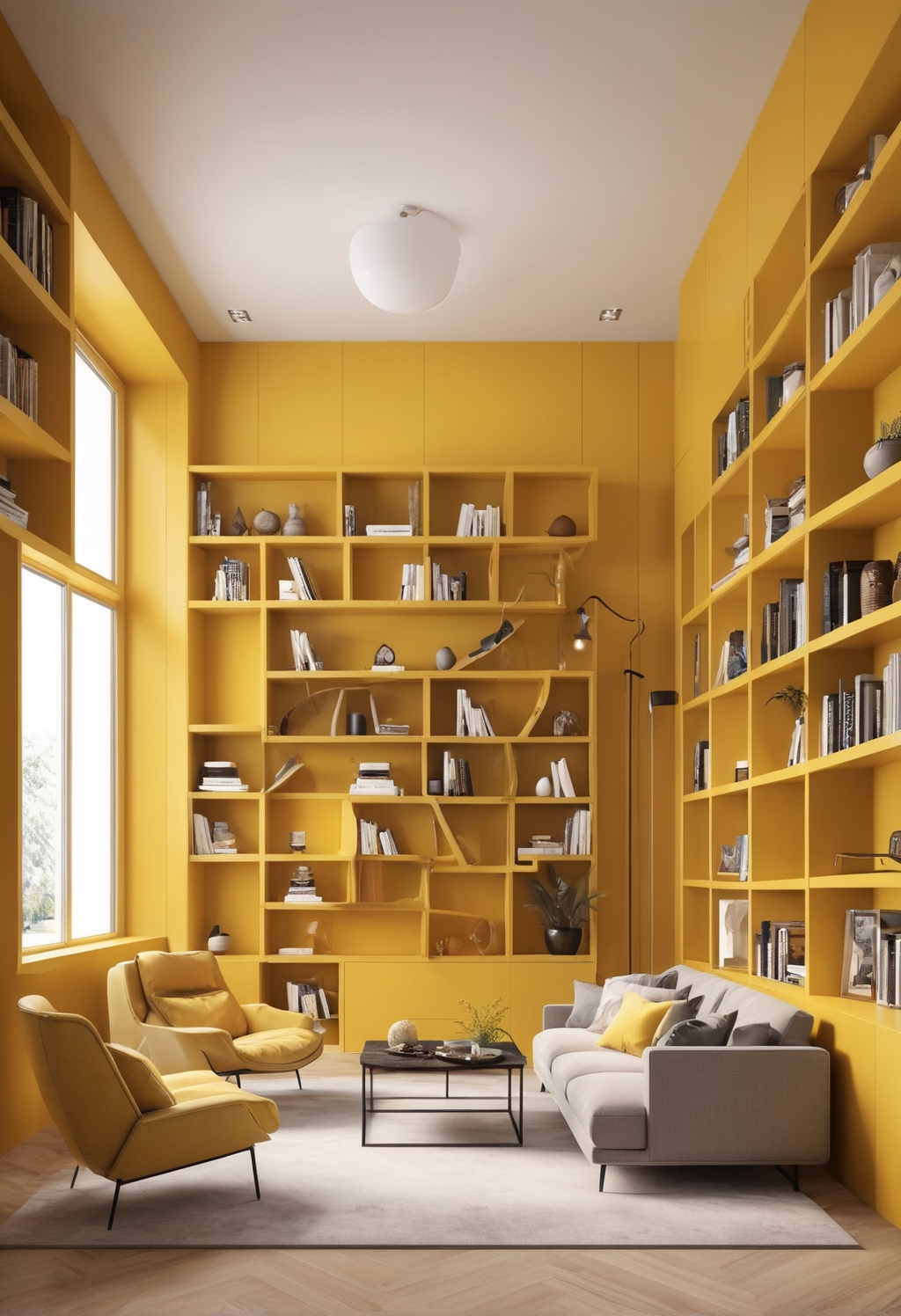 Fun Yellow Paint Adds Vibrancy to Your Modern Library in 2024 - West ...