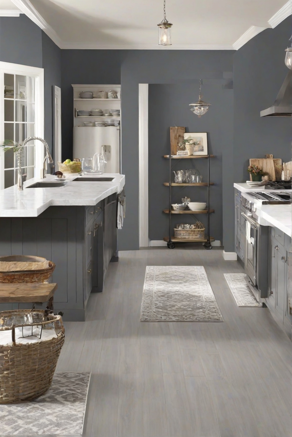 Is GRIZZLE GRAY (SW 7068) wall paint good for Kitchen with a white rug ...